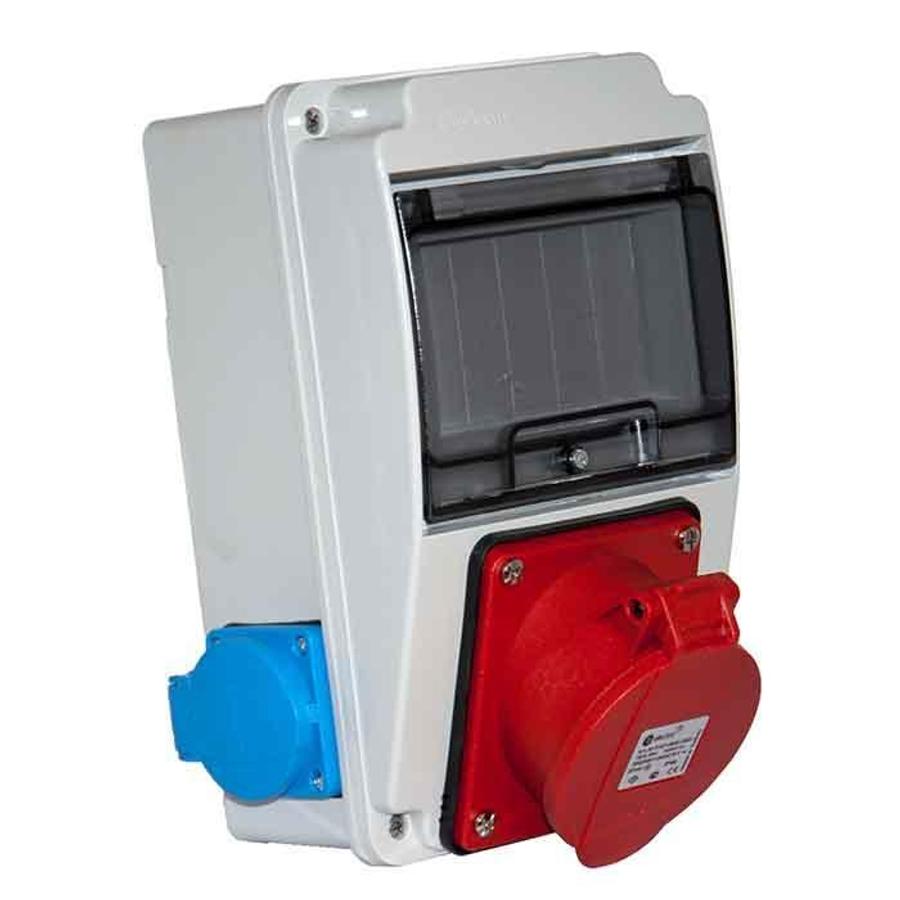 IPARI DOBOZ SZERELT 130X220 1X(5P32A) + 2X(2P+F) OLDALSÓ IP44 3318-002 ...